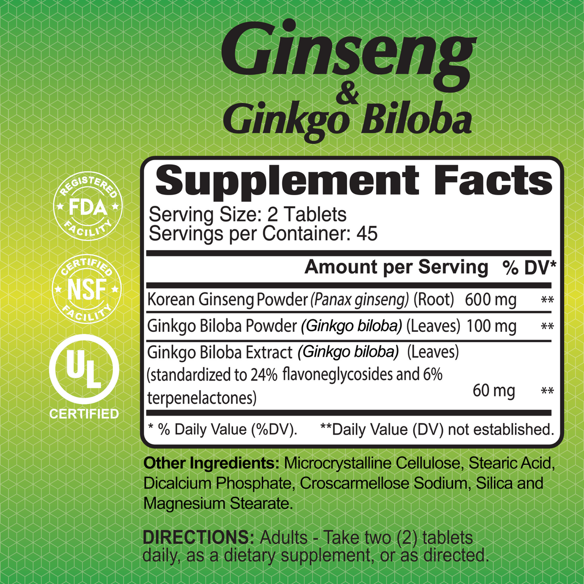 Ginkgo Biloba Nutritional Supplement 120 capsules – Alfa Vitamins Labs